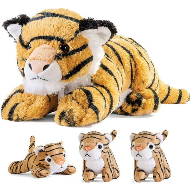 Prextex Plush Tiger with Zippered Pouch for Its 3 Little Plush Baby ...