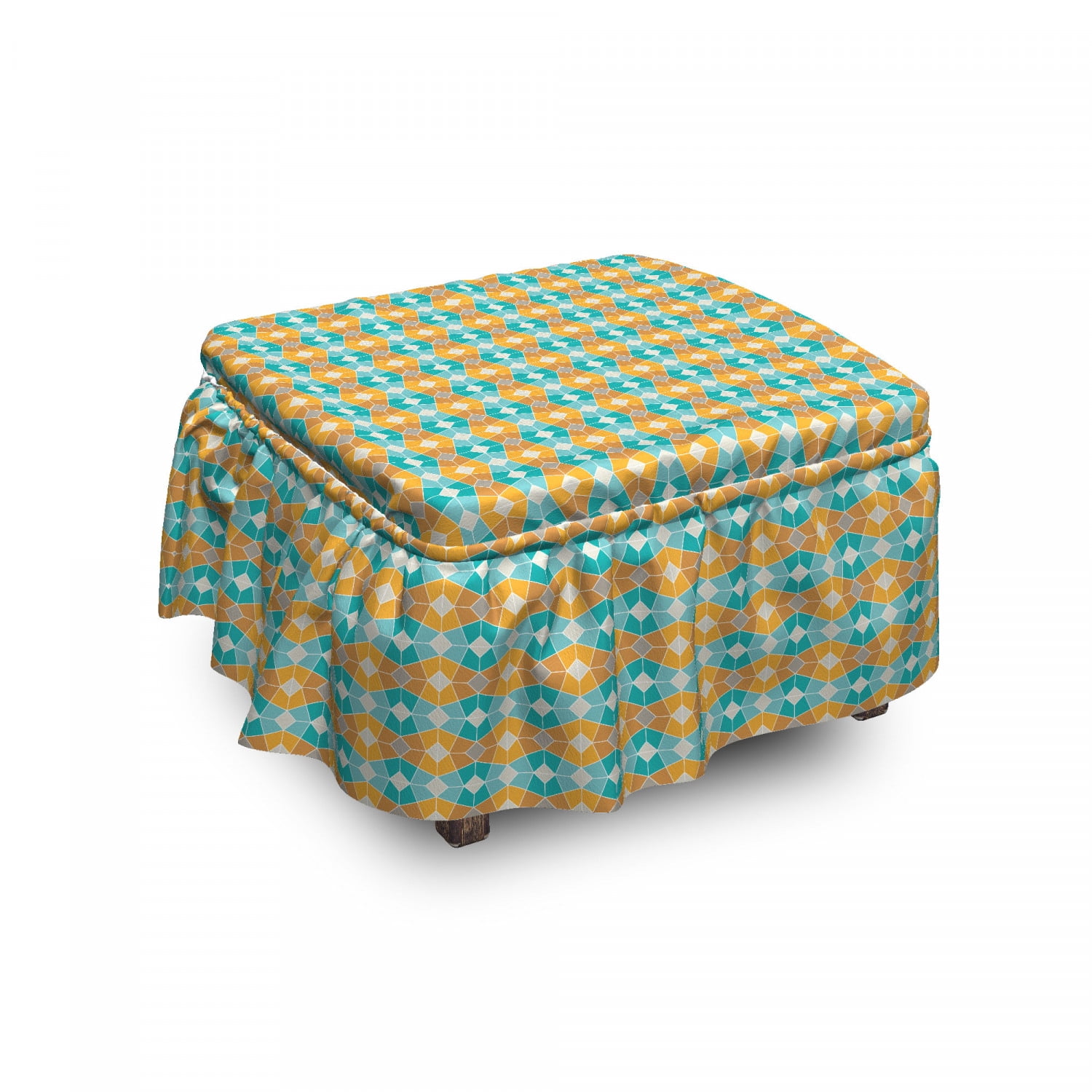 Geometric Ottoman Cover, Aquatic Tangerine Mosaic, 2 Piece Slipcover ...