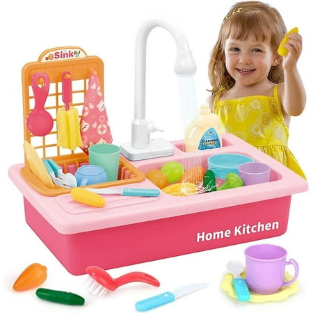 Kitchen Sink Toy Set, Play Sink With Running Water Electric Dishwasher ...