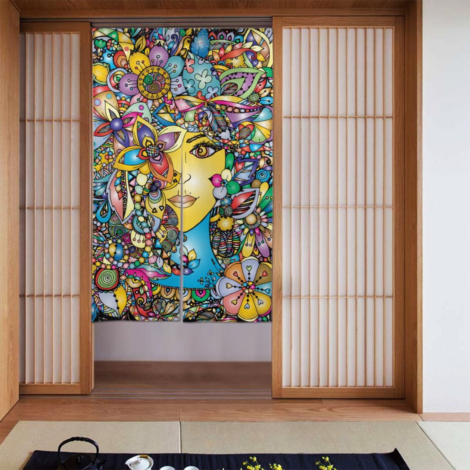 DouZhe Doorway Drape Split Curtains, Flowers Female Face Room Divider ...