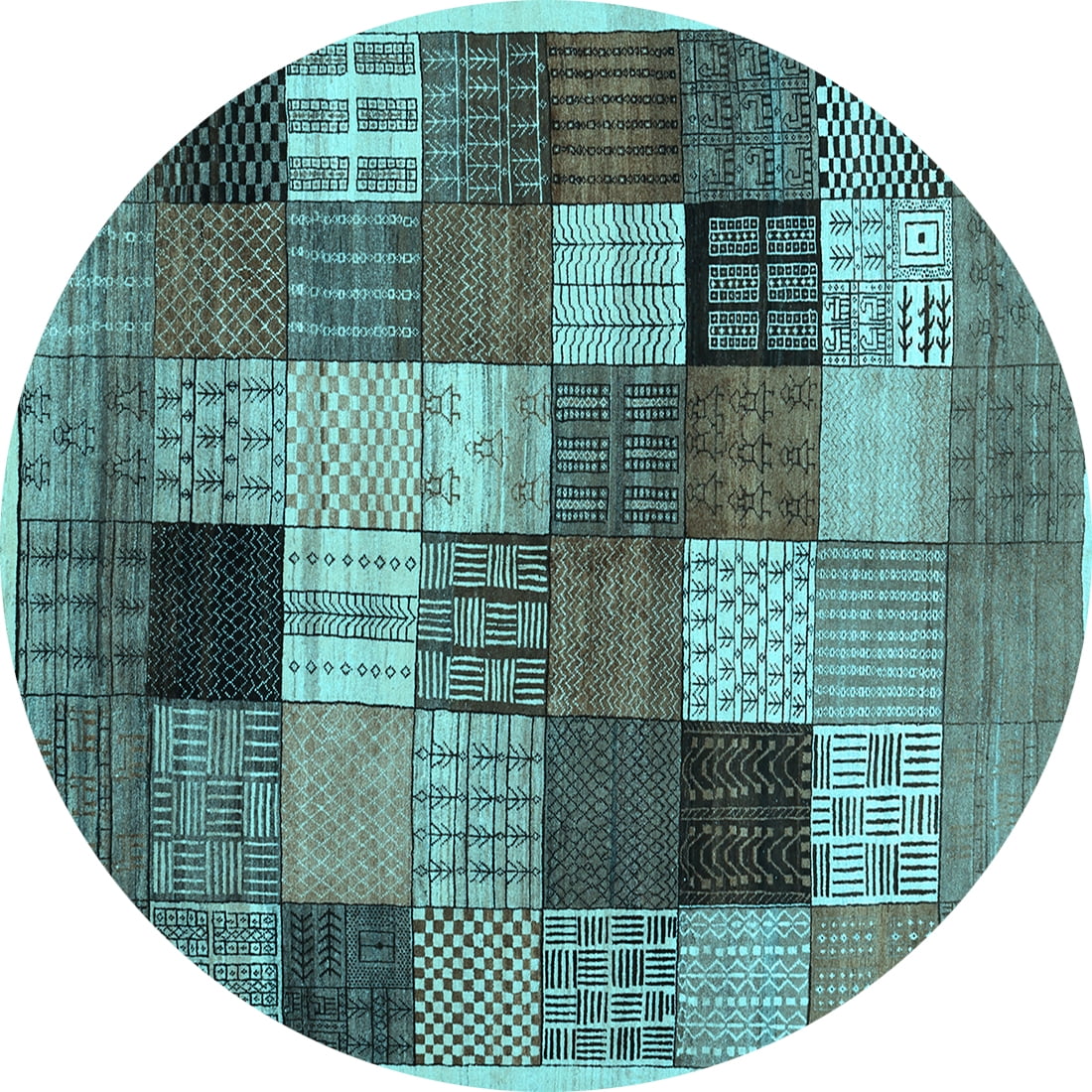 Ahgly Company Indoor Round Checkered Light Blue Modern Area Rugs, 8 ...