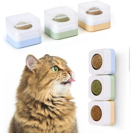 SHAR Catnip Ball Toy, 3 in 1 Edible Catnip Balls Toy, 360° Rotating Wall Mounted Snacks for Cats ...