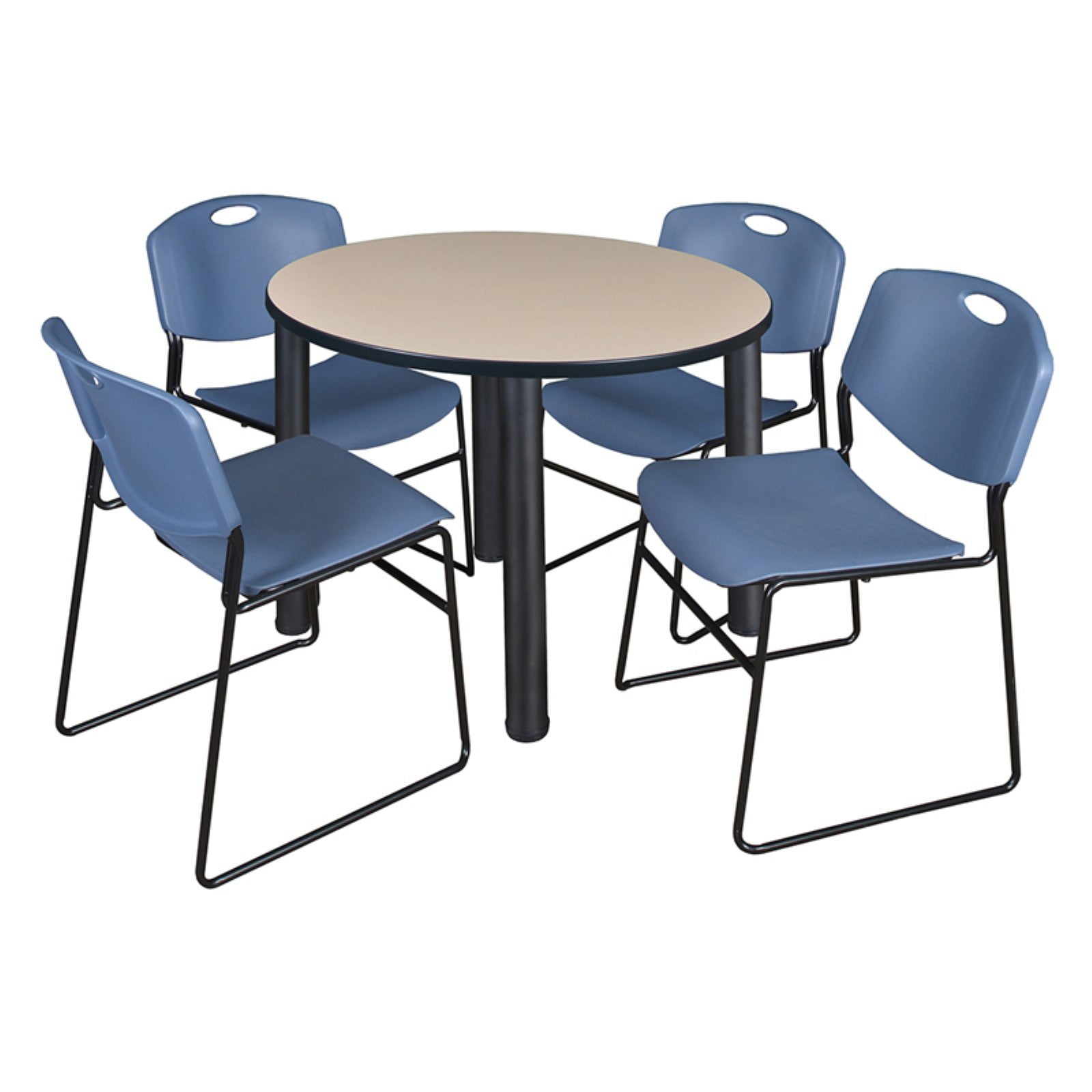 Regency Kee Round Beige Breakroom Table with 4 Stackable Zeng Chairs ...