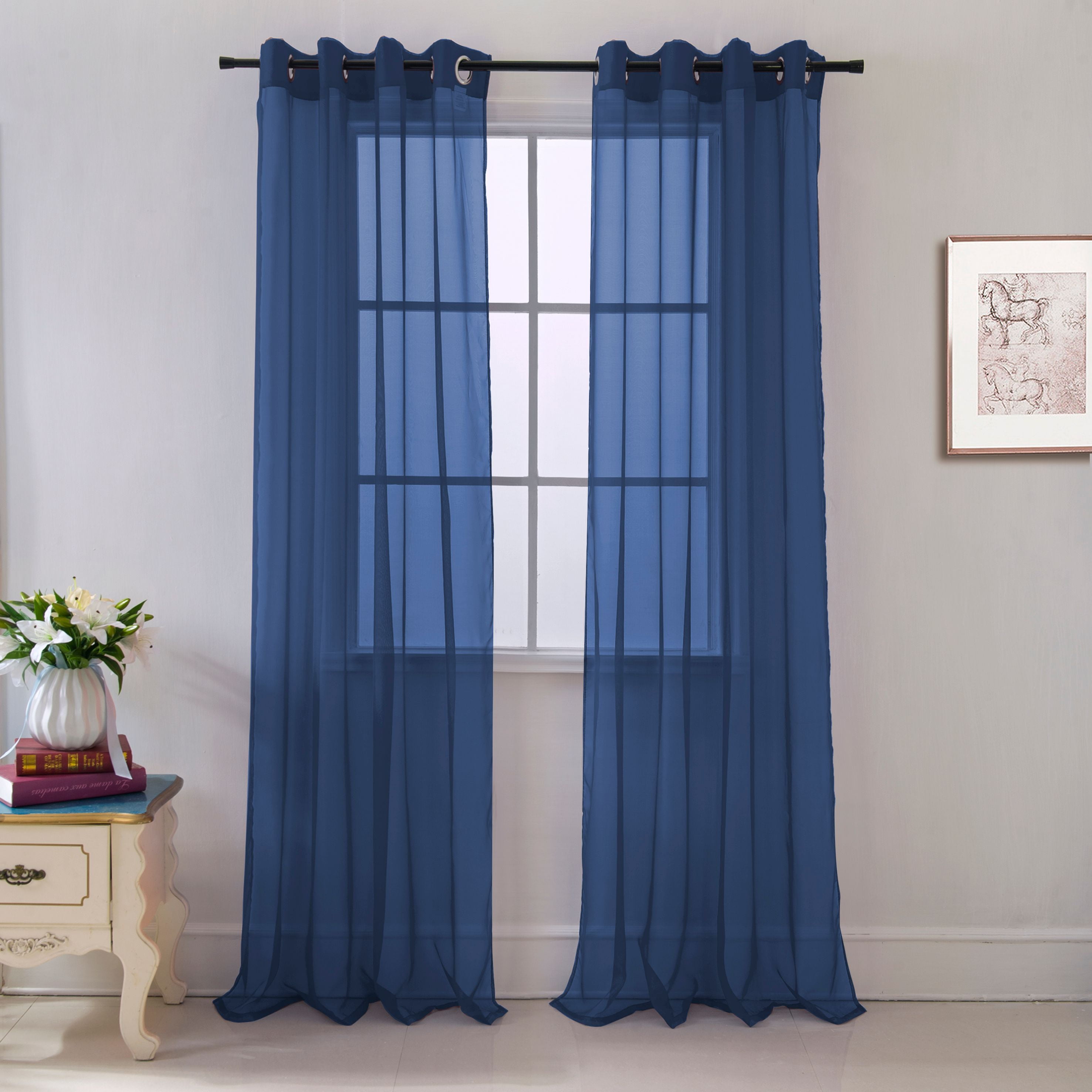 Cara Sheer Voile 54 x 84 in. Grommet Curtain Panel, Navy - Walmart.com