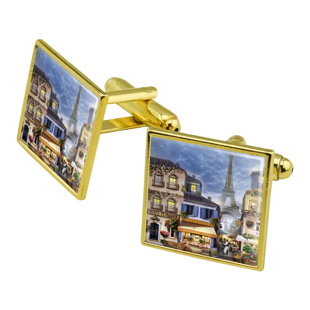 Old Paris France Eiffel Tower Square Cufflink Set - Silver or Gold ...