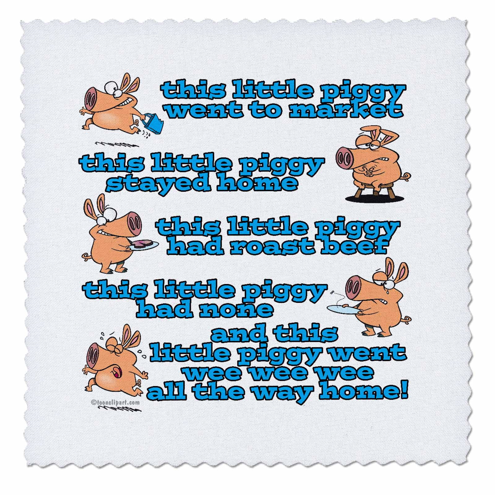 3dRose This Little Piggy Nursery Rhyme Cartoon - Quilt Square, 6 by 6 ...