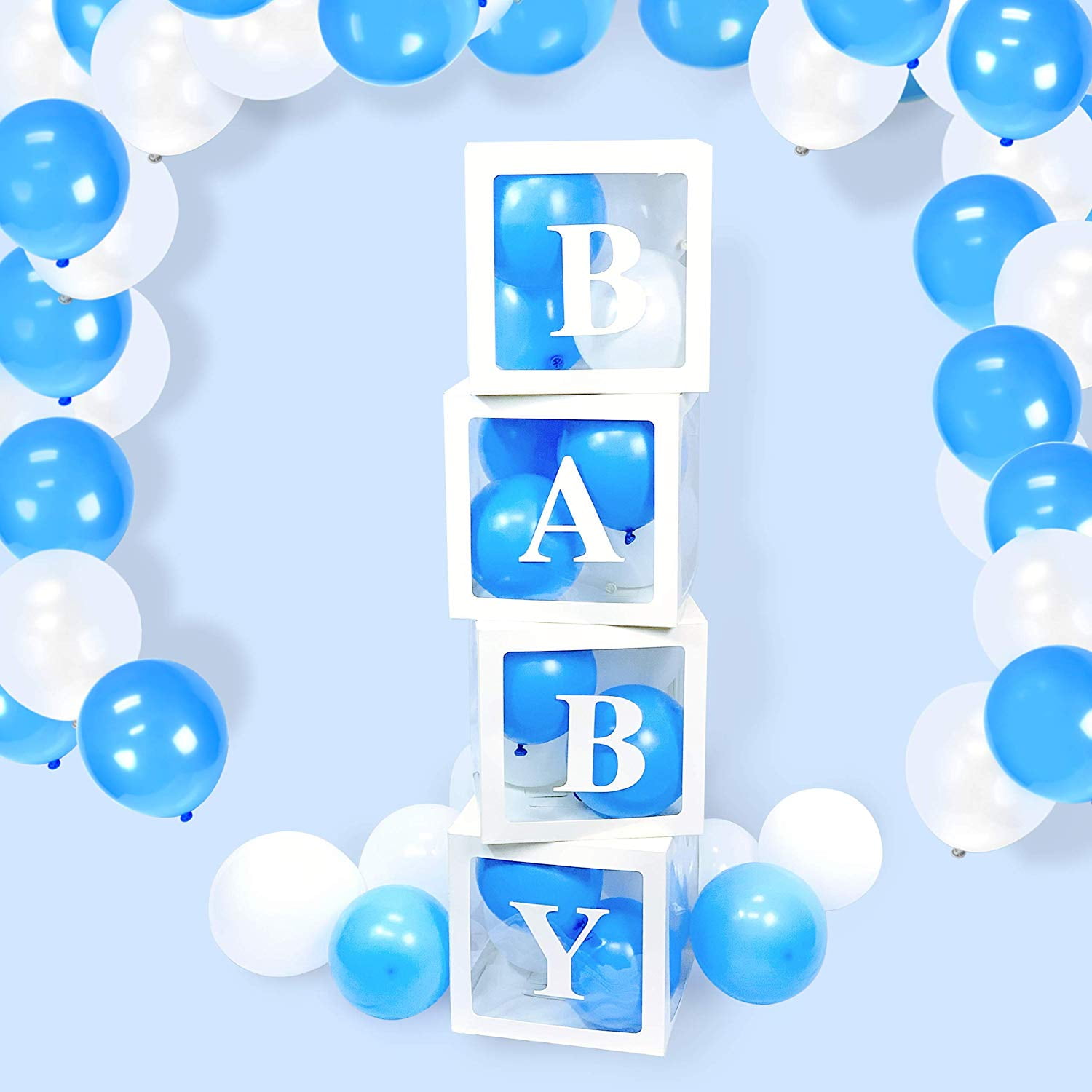 Blue and White Baby Balloon Box with 24pc Balloons + 4 Boxes Baby ...