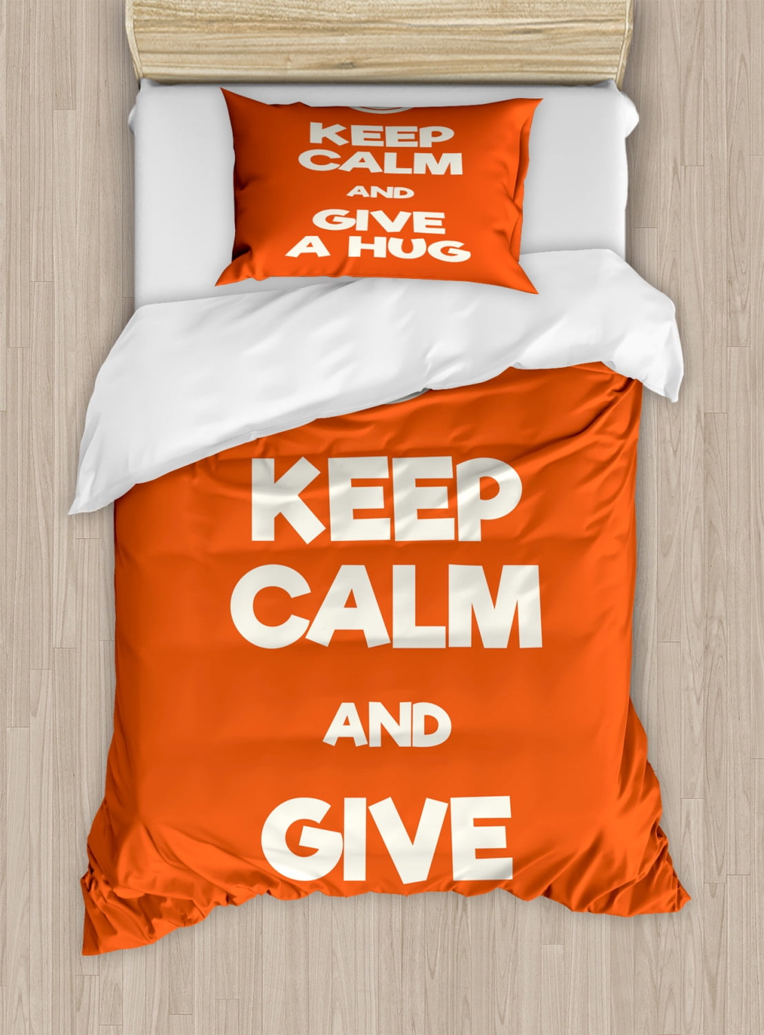 Hug Duvet Cover Set Twin Size, Keep Calm and Give a Hug Typography with ...