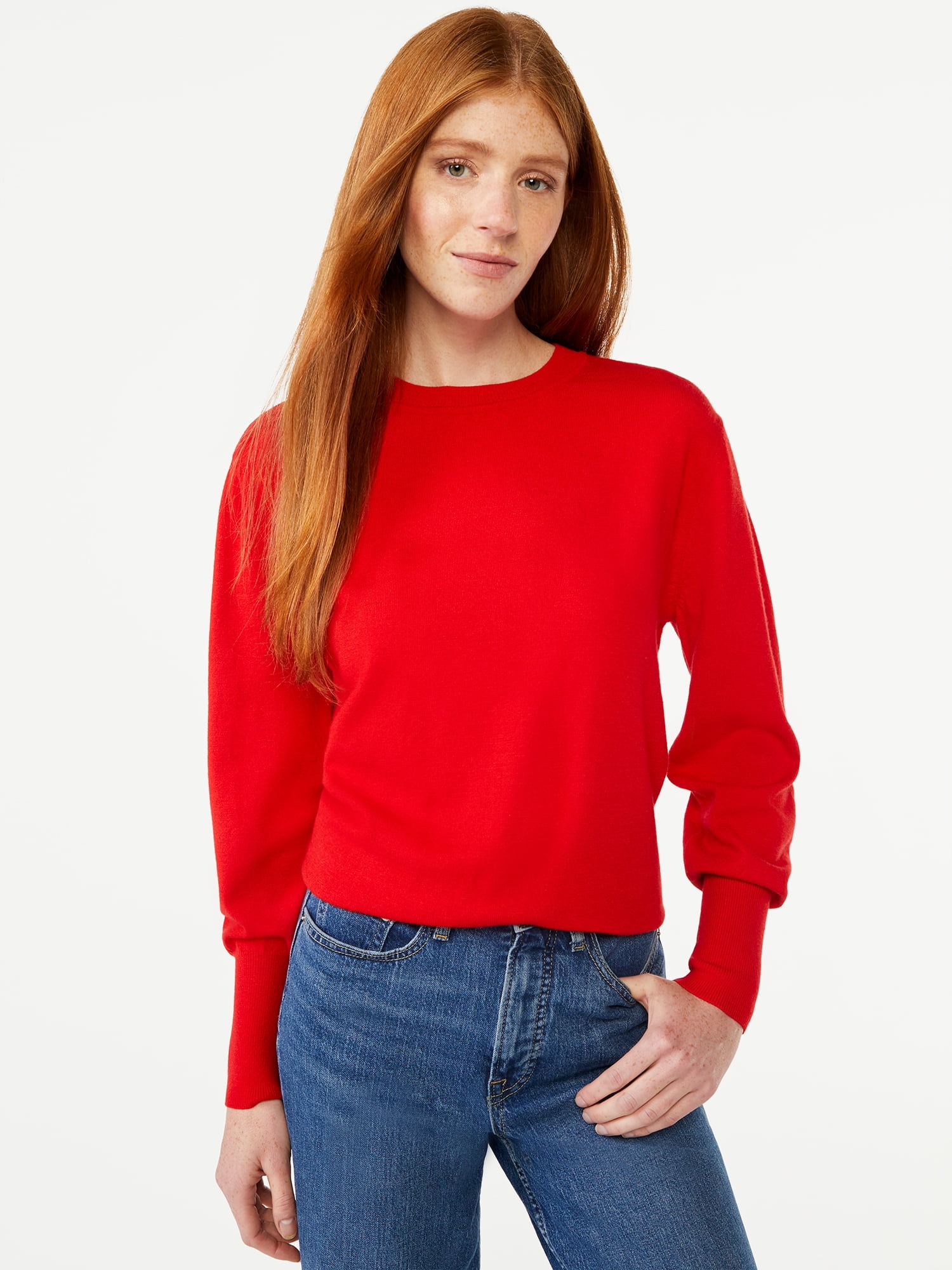Free Assembly Women's Long Sleeve Boxy Crew Sweater - Walmart.com