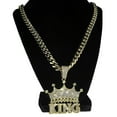 Crown King Men's Bling Diamond Pendant Chain, Gold Finish, Heavy Cuban ...