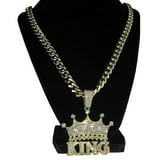 Crown King Men's Bling Diamond Pendant Chain, Gold Finish, Heavy Cuban ...