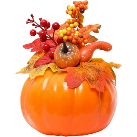 Artificial Pumpkin Decoration, Mini Fall Harvest, Faux Maple Leaves And ...