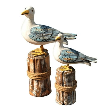 2x Wooden Seagull Figurines Seagull Sculpture Beach Decoration ...