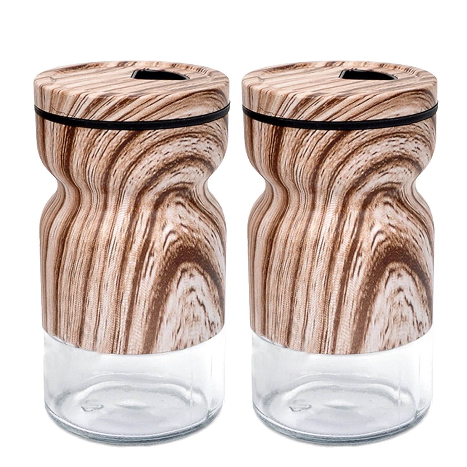 Salt & Pepper Shakers Stainless Steel Cover Glass Bottom With Rotating ...