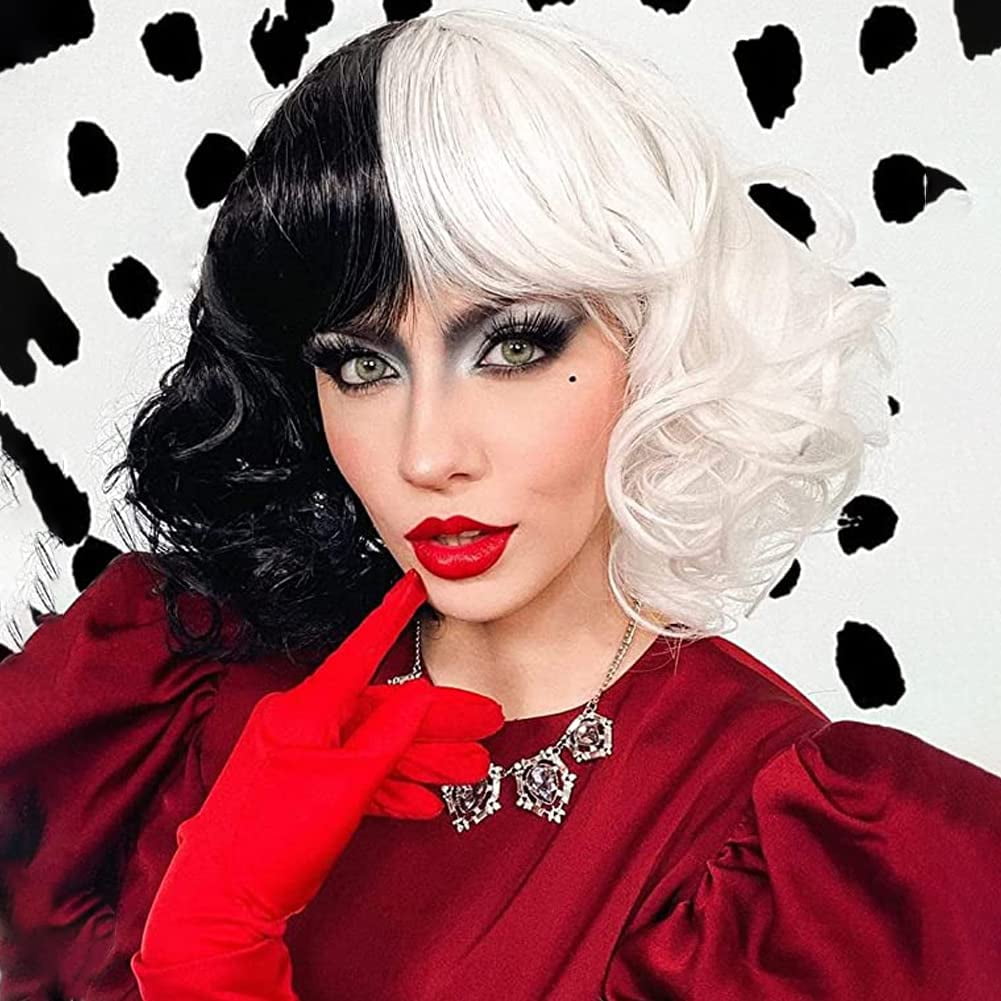 Dopi Short Bob Wigs Cruella Half Wigs for Women Curly Devil Wigs with ...