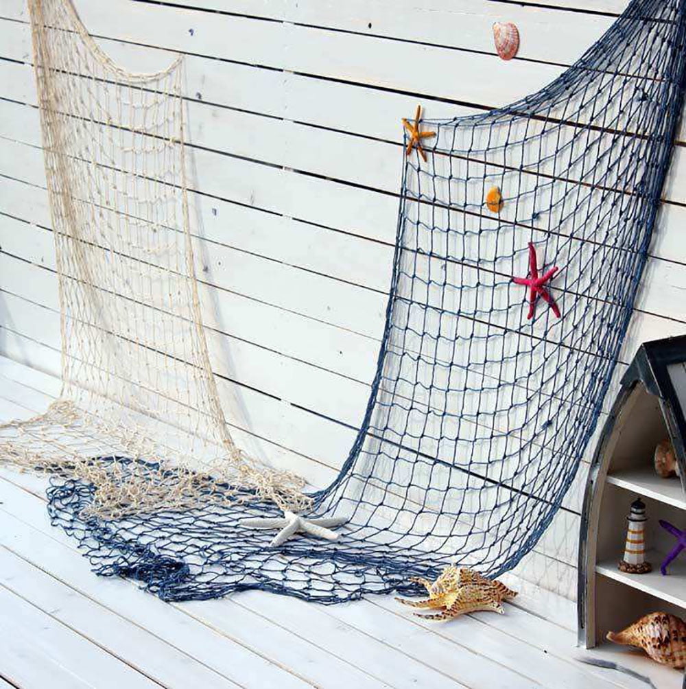 Brownish Rustic Decor With Gold Nautical Anchor And Fishing Net On ...
