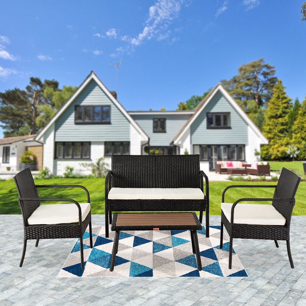 Outdoor Patio Furniture Set, 4 Piece Patio Conversation Set with Wood ...