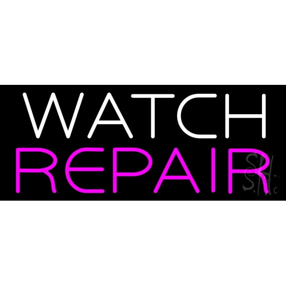 White Watch Repair LED Neon Sign 10 x 24 - inches, Clear Edge Cut ...