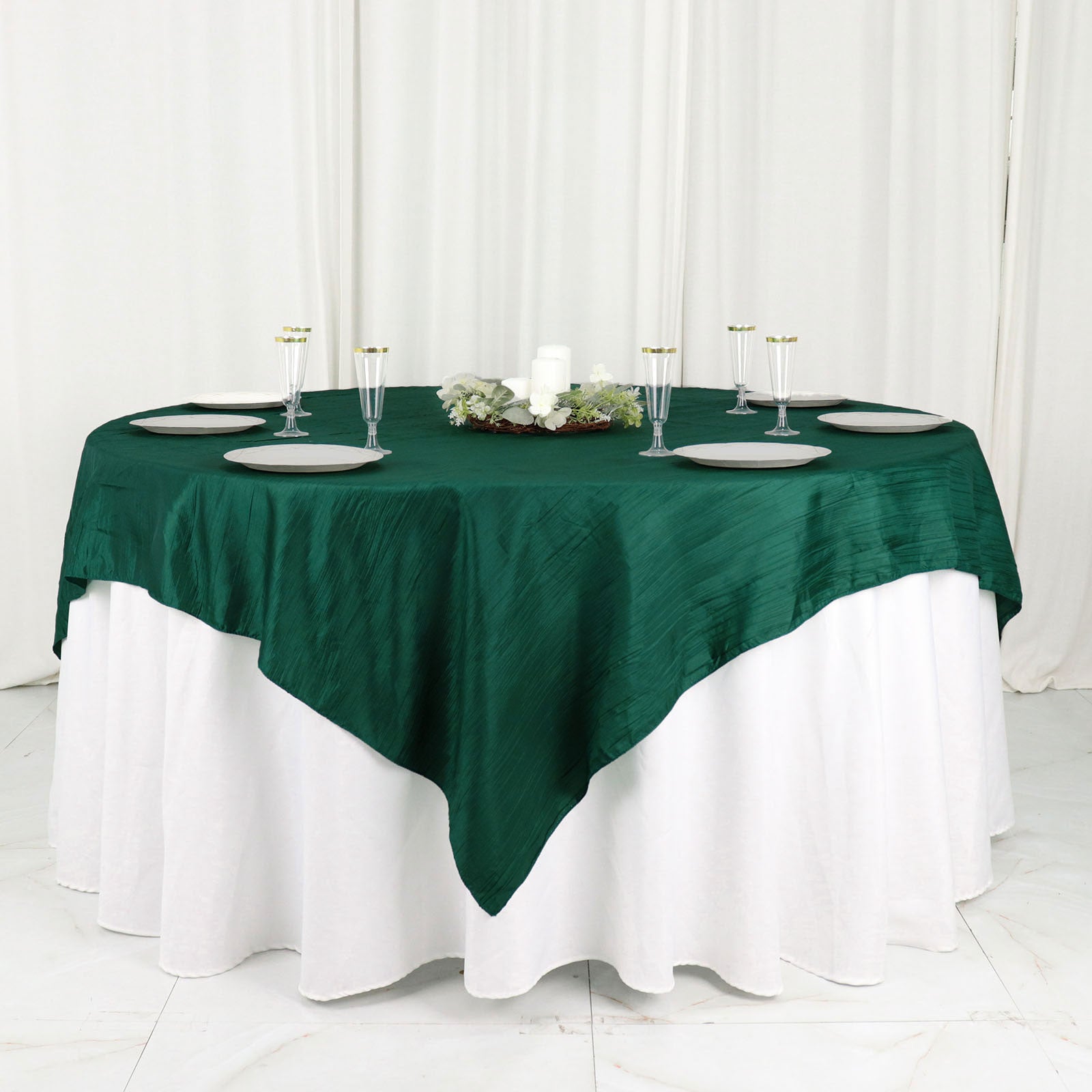 Efavormart 72"X72" Hunter Emerald Green Accordion Crinkle Taffeta Table ...