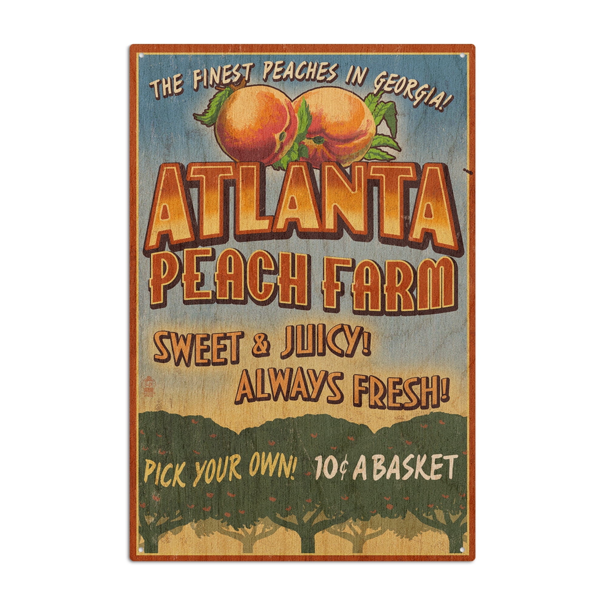 Atlanta, Georgia, Peaches Vintage Sign Birch Wood Wall Sign (6x9 Rustic ...