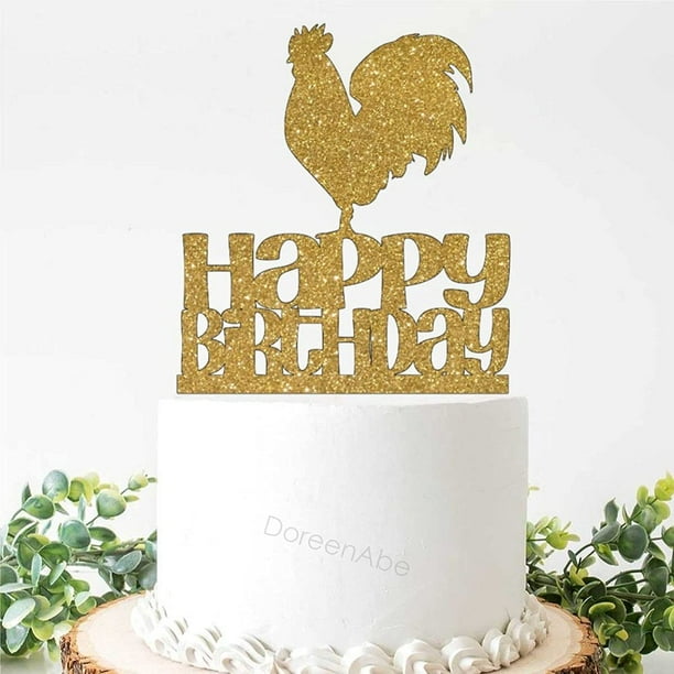 Wooden Cake Topper Golden Glitter, Rooster Cake Topper, Rooster ...