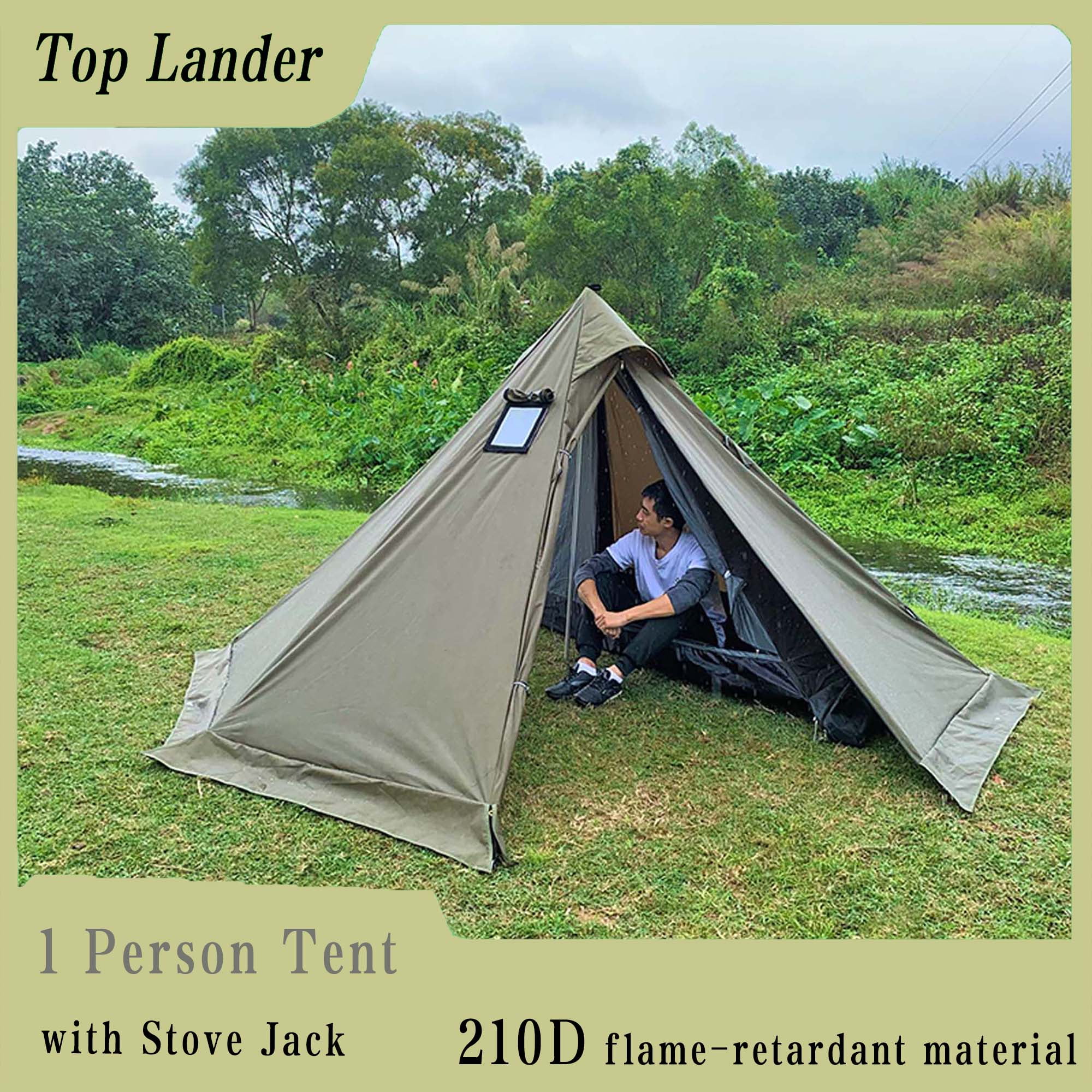 1 Person Tent for Camping Flame-retardant Hot Tent Waterproof Teepee ...