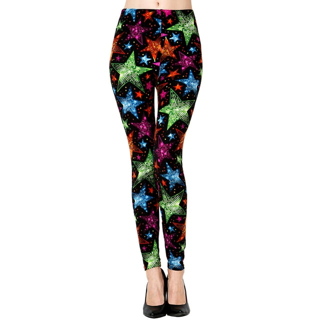 VIV Collection Regular Size Printed Brushed Leggings (Electric Star ...