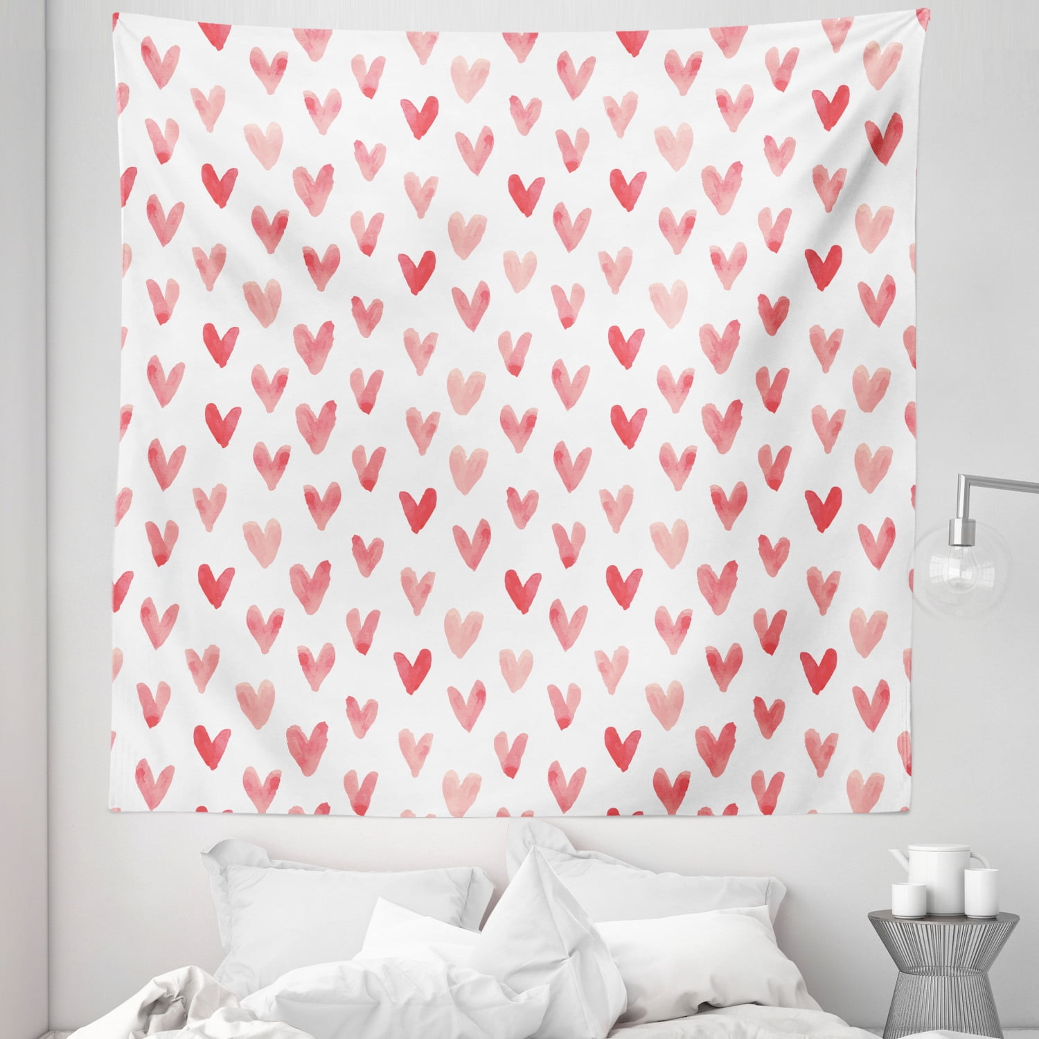 Love Tapestry, Hearts Retro Painted Ornamental Love Shapes Simple ...