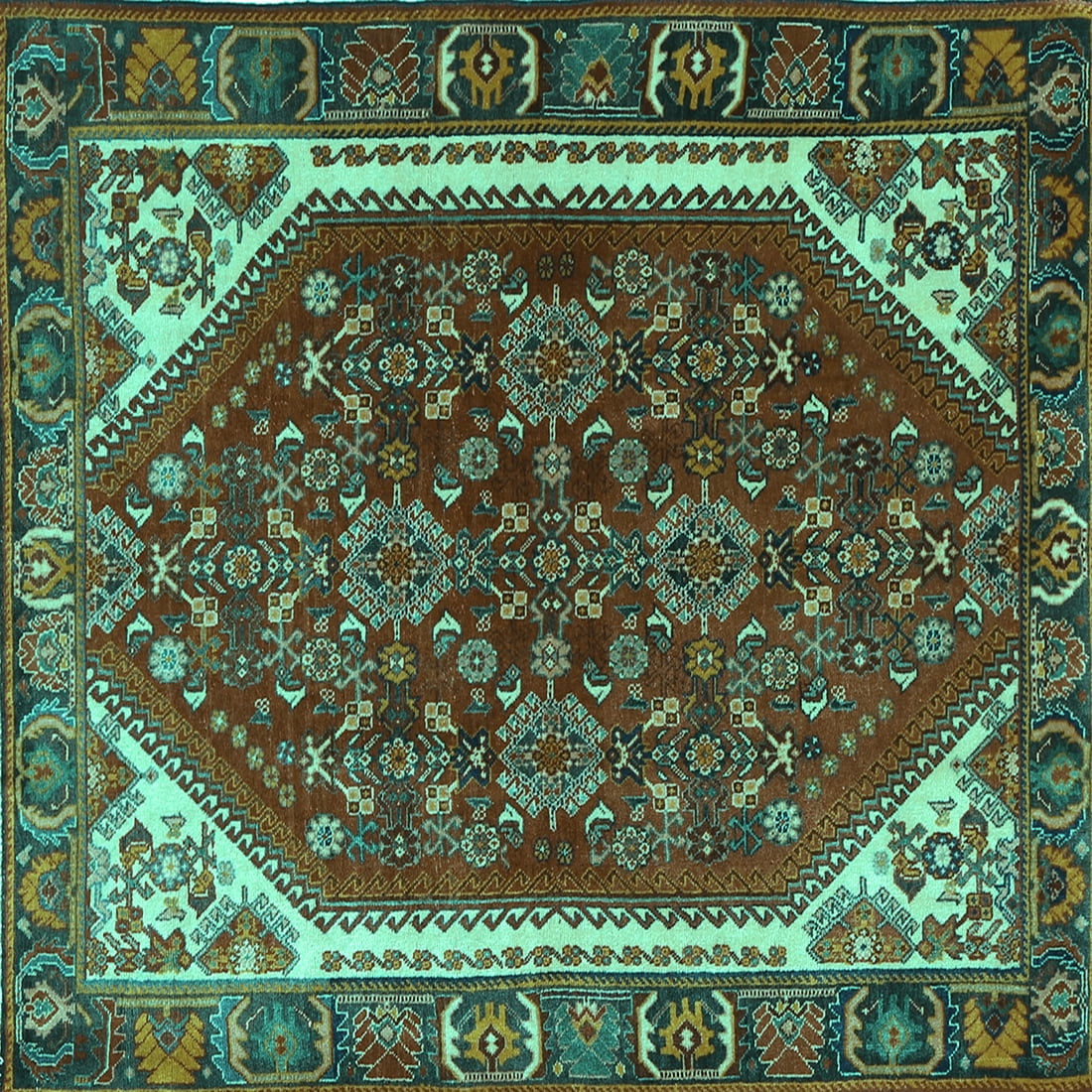 Ahgly Company Machine Washable Indoor Square Persian Turquoise Blue ...