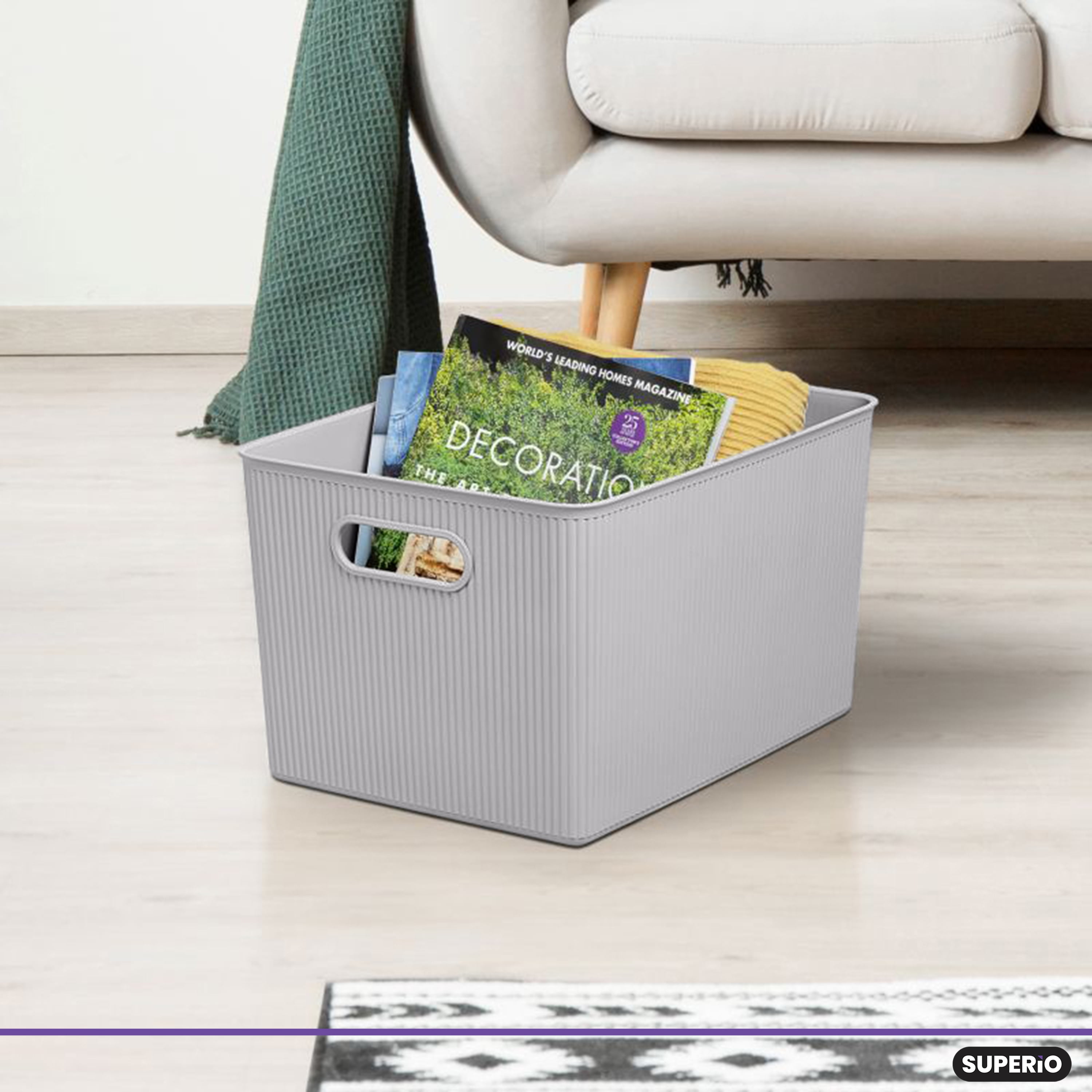 Buy Superio Ribbed Plastic Storage Basket Organizer 6 Pack 22 Liter