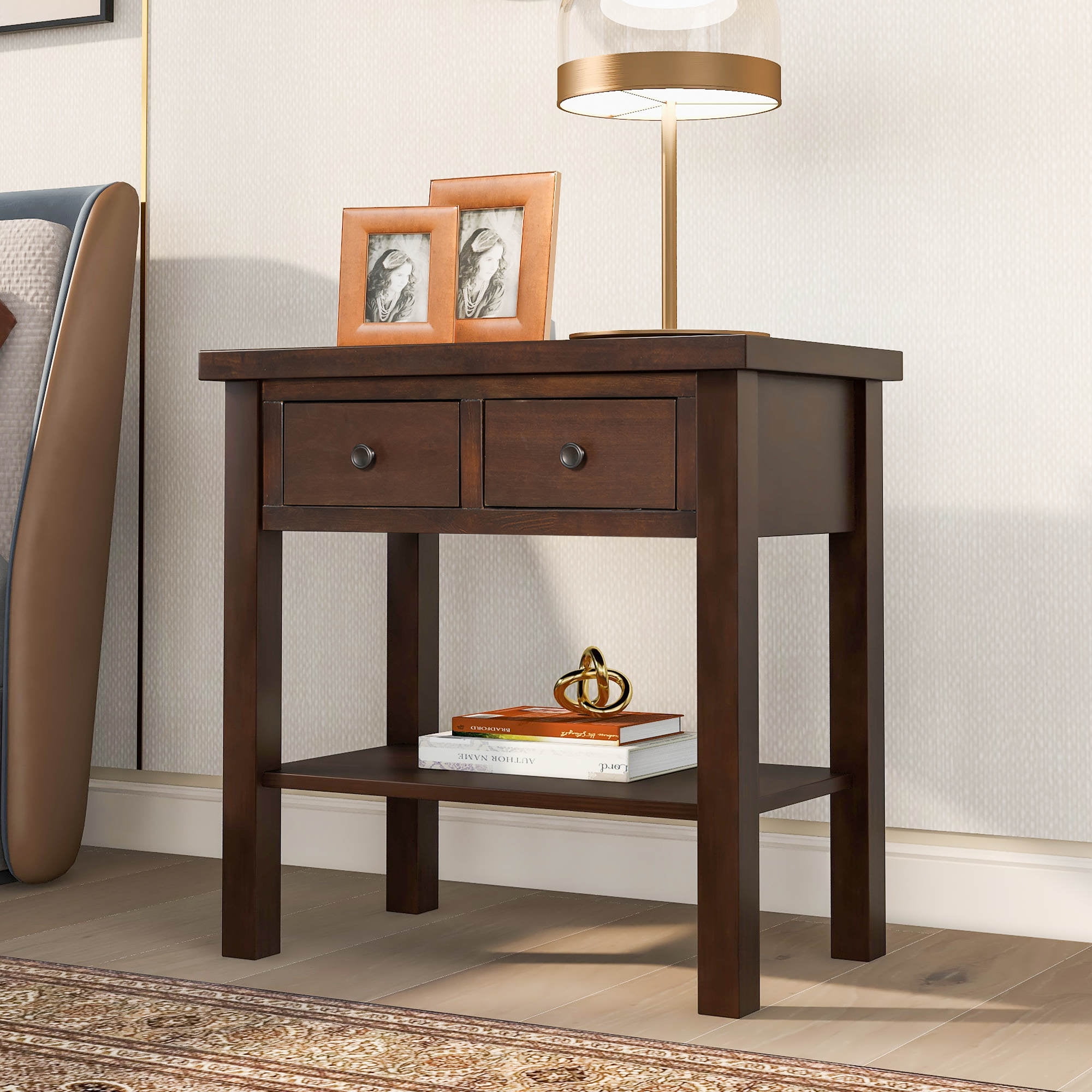 Modern Storage Nightstand with 2 Drawer and an Open Shelf, Side Table ...