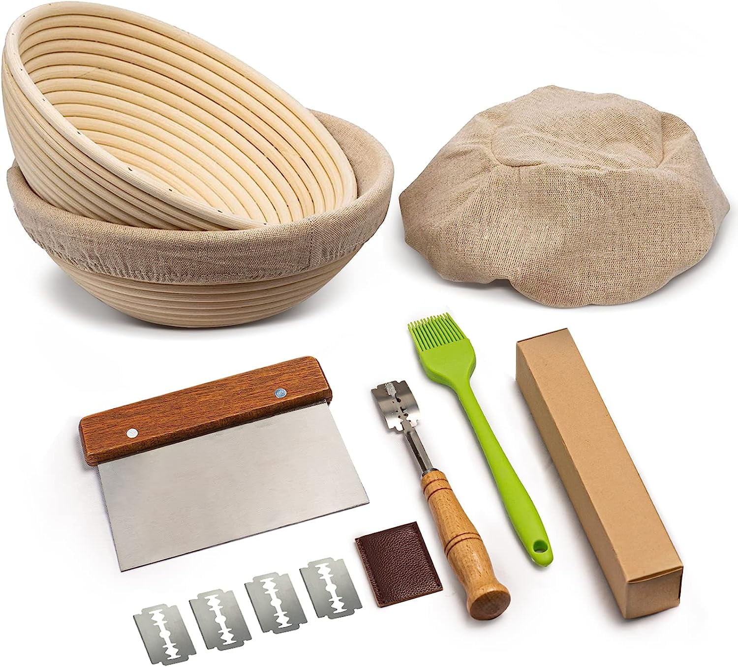 DEFNES Bread Proofing Baskets Set of 2, 9 Inch Round Cane Sourdough ...