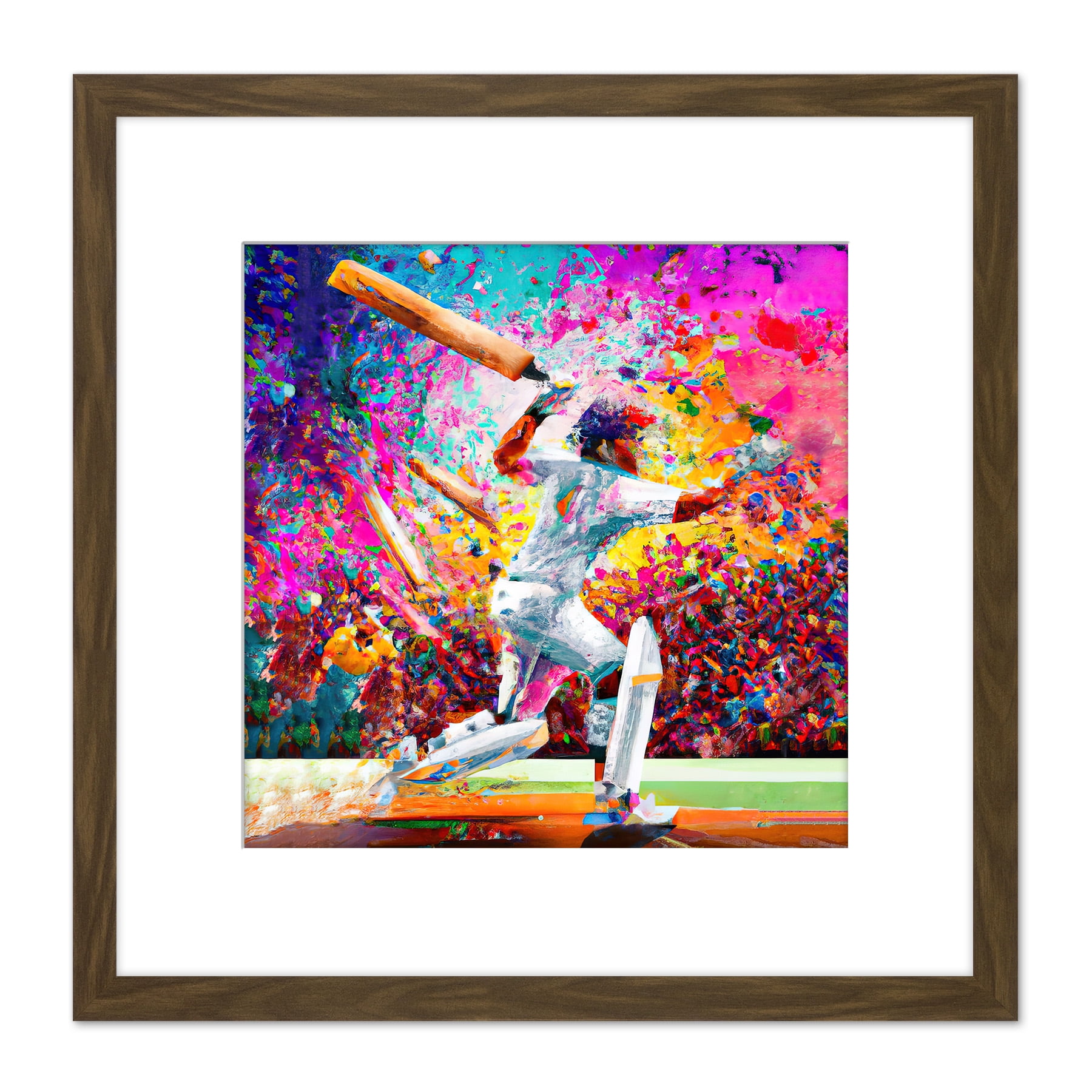 Colourful Cricket Batsman Vibrant Modern Pink Splatter Oil Painting ...