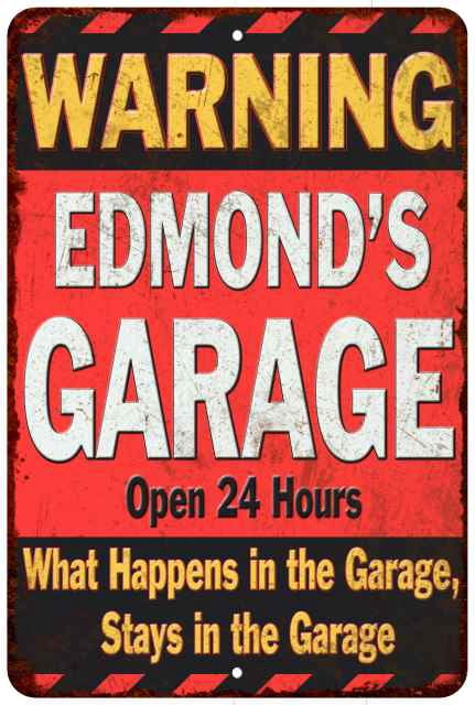 EDMOND'S Garage Warning Man Cave Wall Decor 8x12 Metal Sign ...