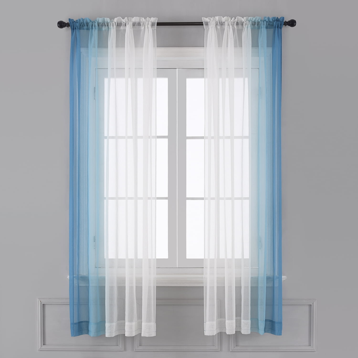 Mixfeer Ombre Sheer Curtains - Faux Linen Gradient Semi Voile Rod ...