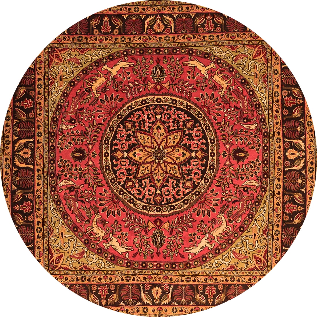 Ahgly Company Indoor Round Medallion Orange Traditional Area Rugs, 6 ...