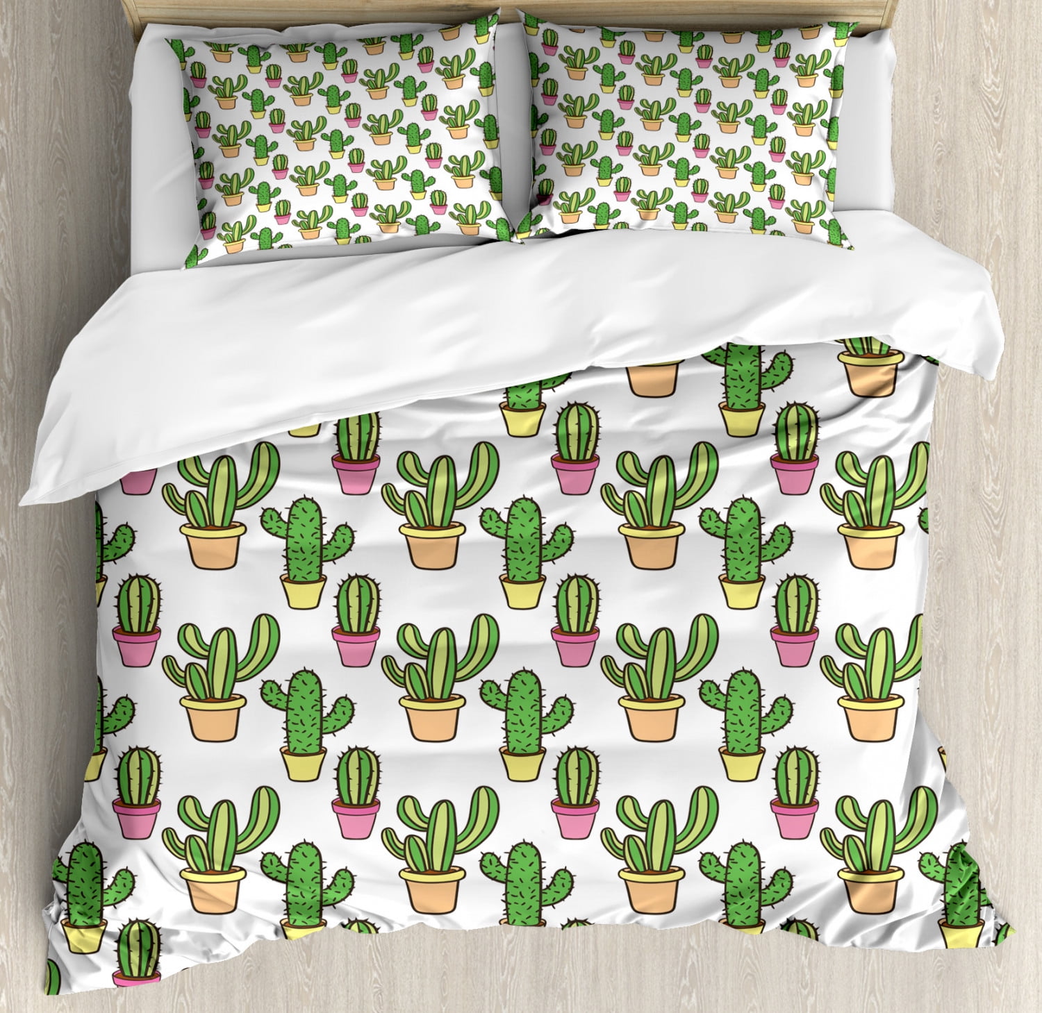 Cactus Duvet Cover Set Queen Size, Vases and Pots with Flowers Cute ...