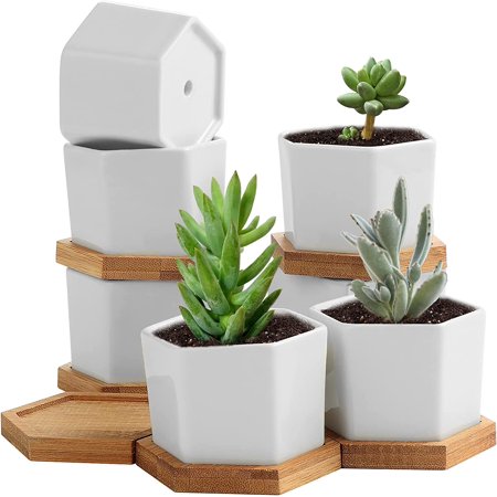 TOOAD 6 Pack 7.9 Inch White Hexagon Ceramic Planter Pots for Succulent ...