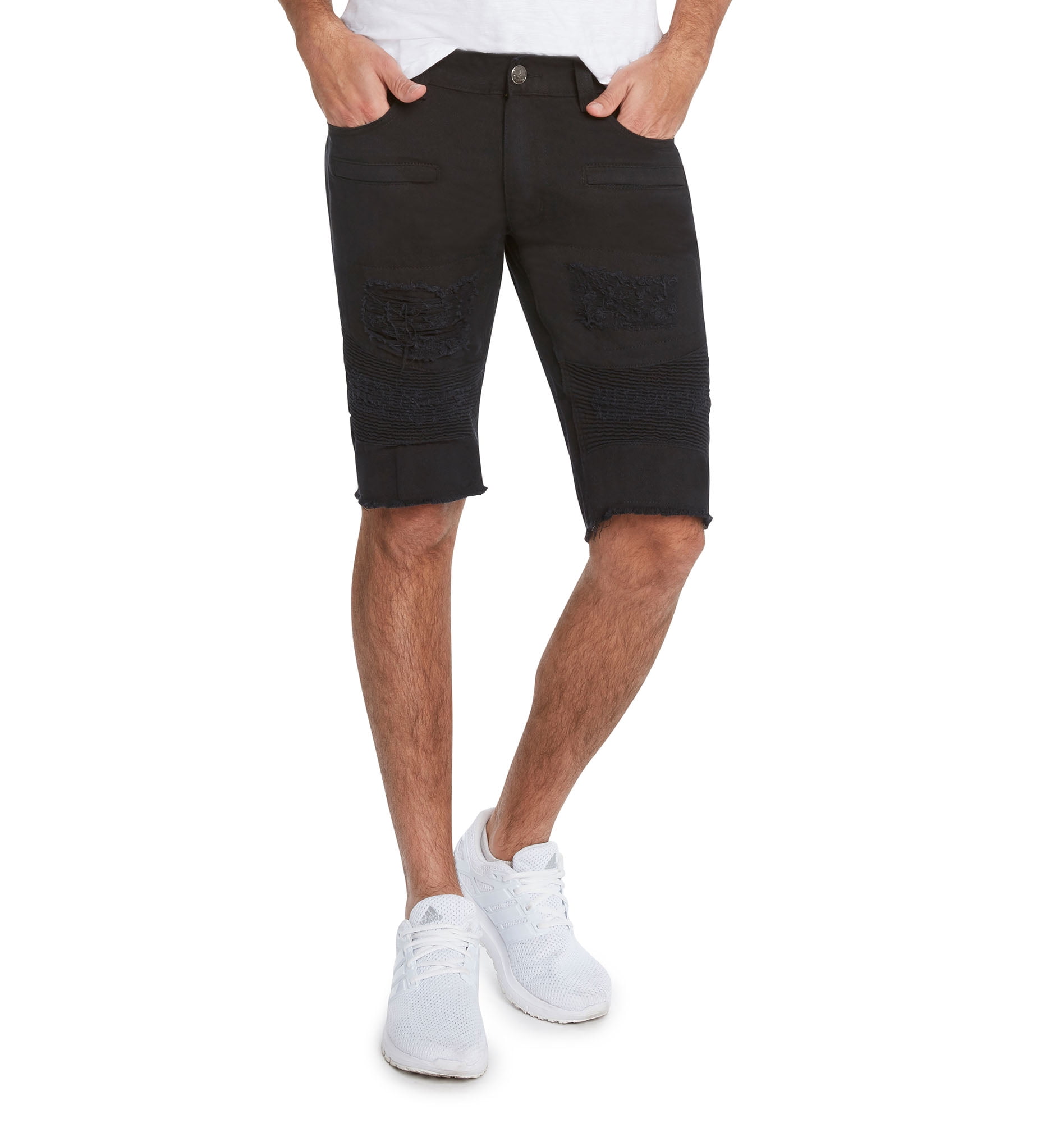 Men's 5 Pocket Distressed Denim RD Shorts by 9 Crowns (Black, 36 ...