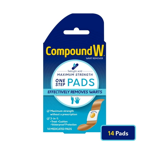 Compound W Maximum Strength Wart Removal Medicine, Waterproof Pads, 14 ...