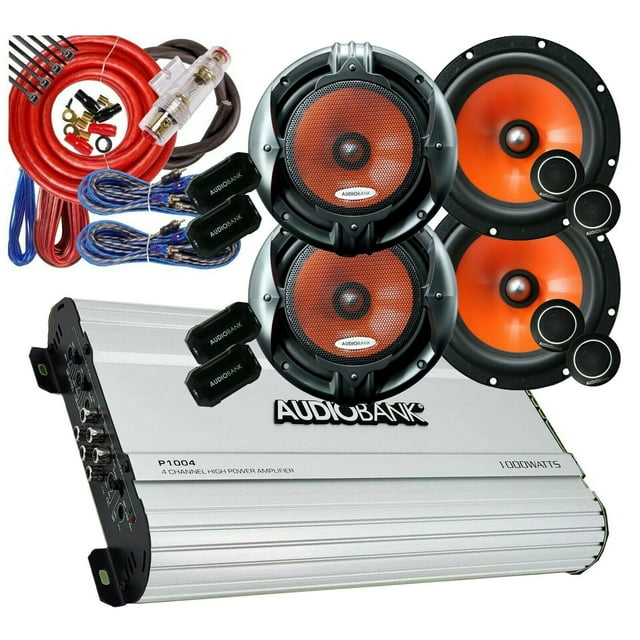 4x Audiobank 1000W 6.5-Inch Component Speaker + 4 Ch Amplifier P1004 ...