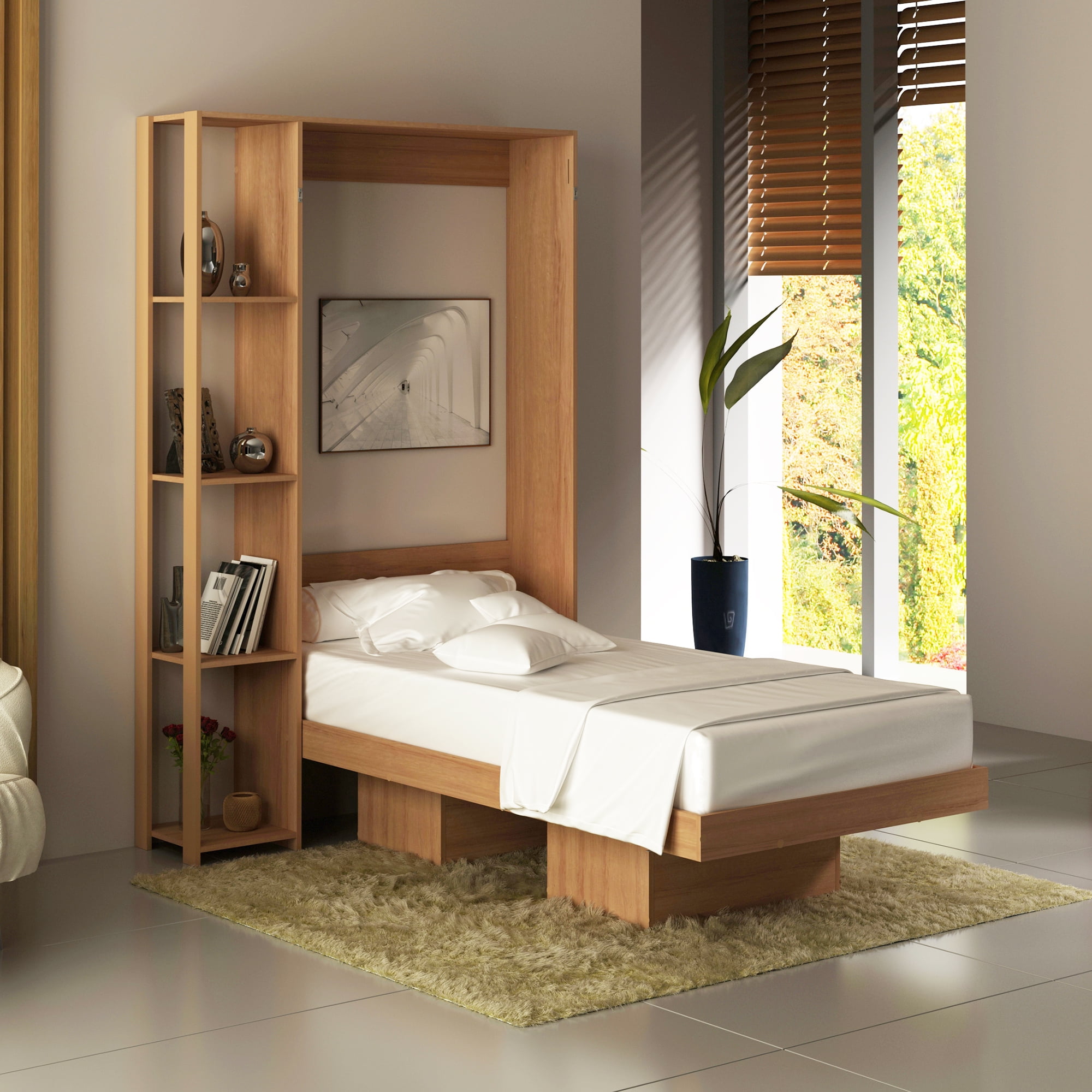 Cama Individual Abatible Con Estantes Almendra CM8025.0002 MADIK ...