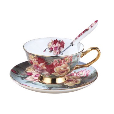 Tea Cup and Saucer Set of 6 (12 pieces), Floral Tea Cups, 8 Oz.Bone China Porcelain - Walmart.com