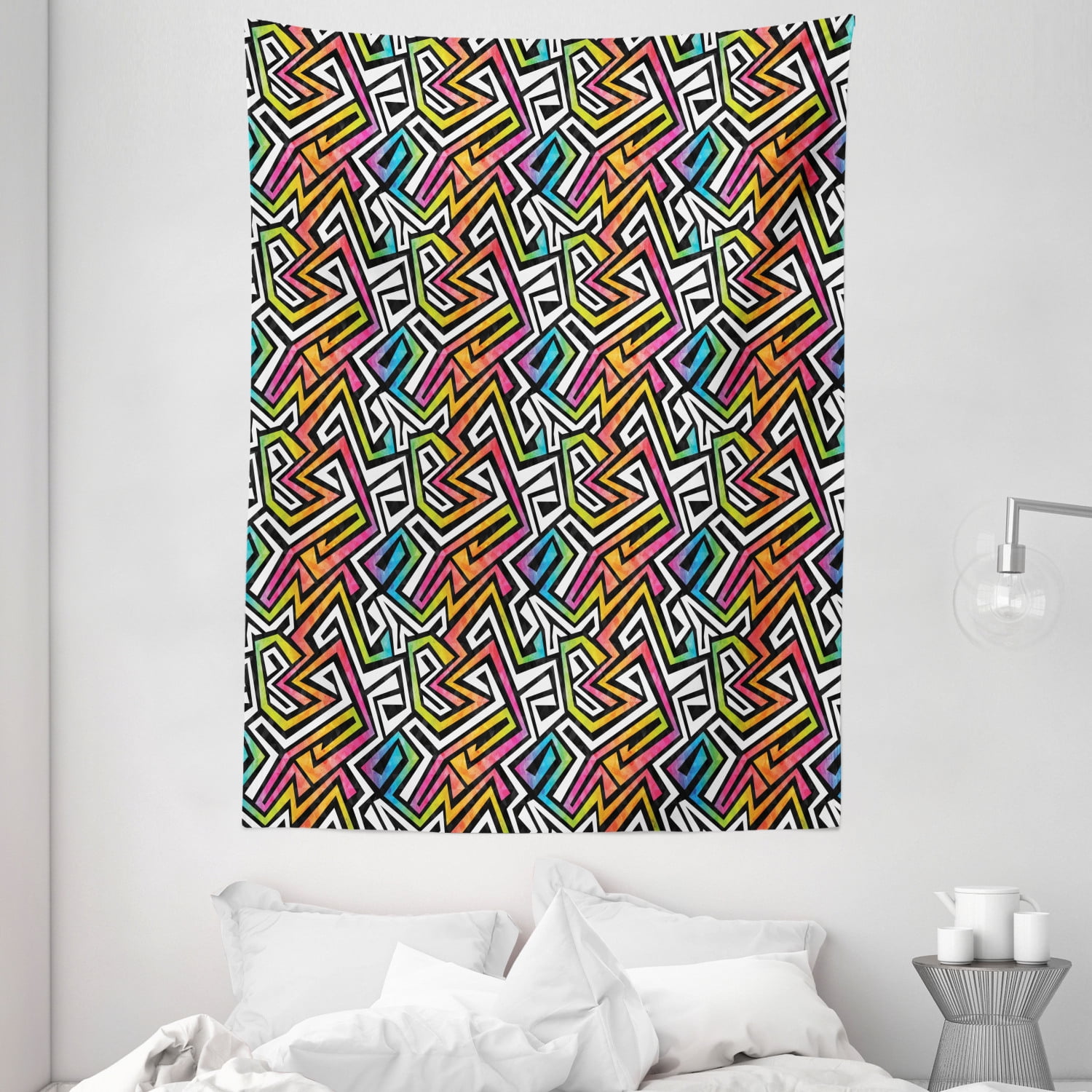 Geometric Tapestry, Graffiti Maze Grunge Puzzle Vintage Fashion Stylish ...