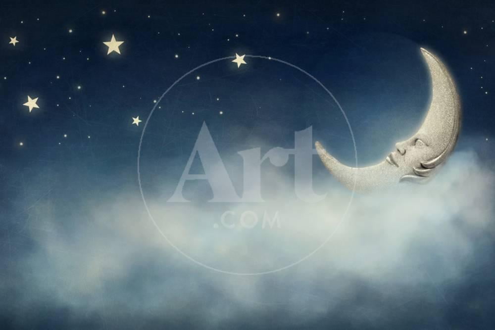 Night Time with Stars and Moon, Unframed Photographic Print Wall Art by ...