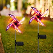 Solar Windmill Lights, 2 Pack Solar Wind Spinner Light Outdoor, 32 LED ...