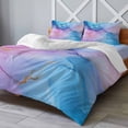 4 Piece Duvet Cover Set Queen, Blue Pink Gradient Marble Gold Foil Soft ...