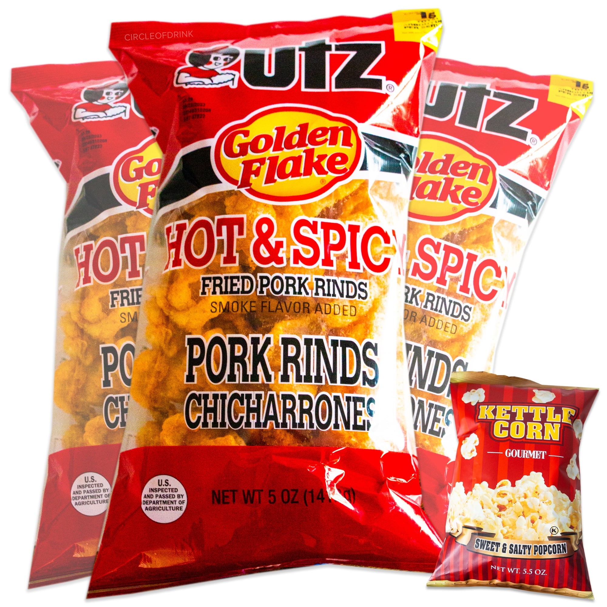 Utz Hot and Spicy Pork Rinds (3, 5oz bags) - Variety Pack - Light and ...
