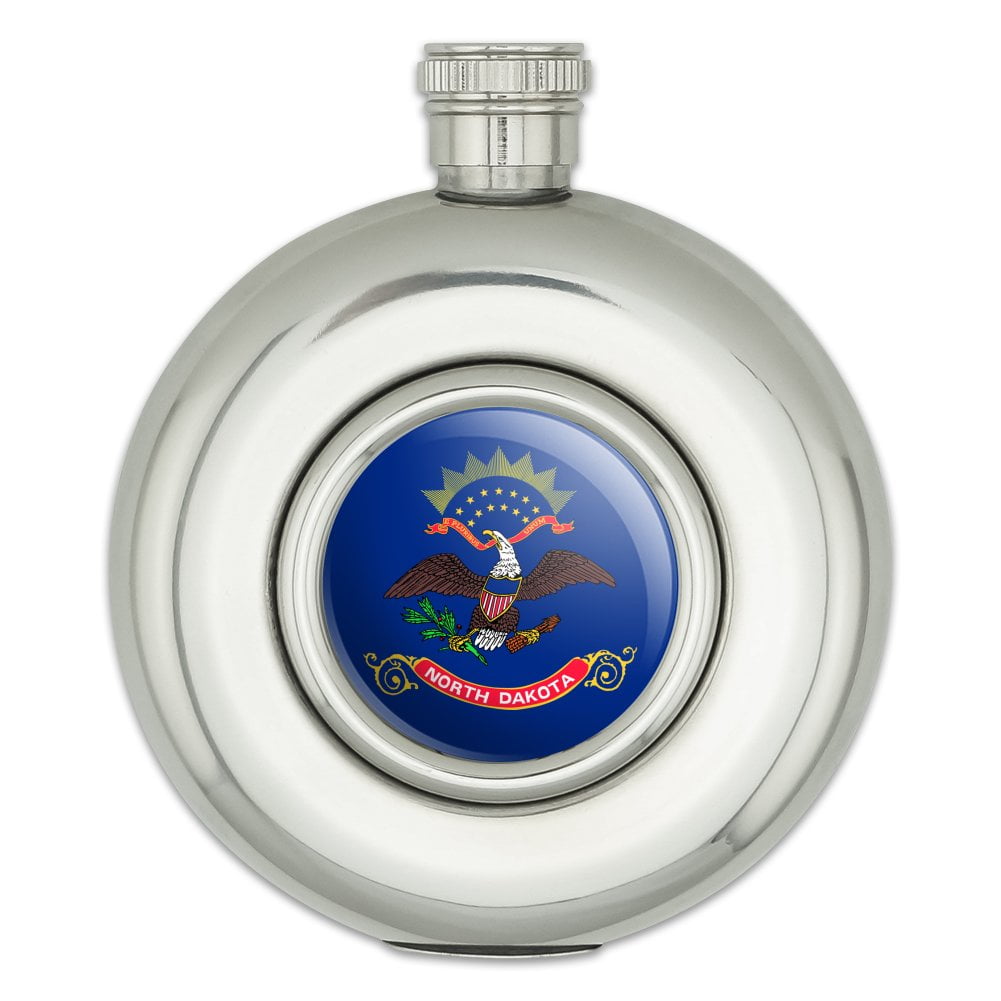 North Dakota State Flag Round Stainless Steel 5oz Hip Drink Flask ...