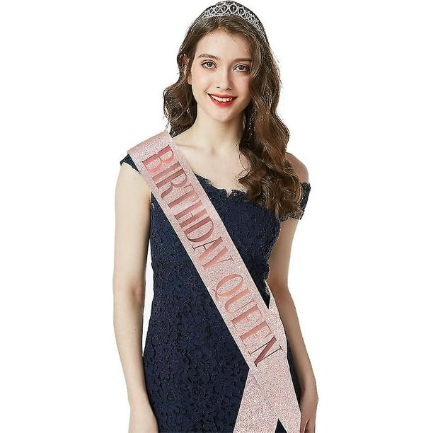 Birthday Queen Sash & Rhinestone Tiara - Rose Gold Birthday Gifts ...